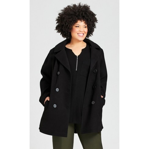 Avenue | Women's Plus Size Faux Wool Peacoat - Black - 14w/16w : Target