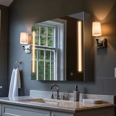 Dovelina Iron Frame LED Lighted Wall-Mounted Mirrored Cabinet with ...