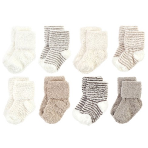 Hudson Baby Cozy Chenille Newborn And Terry Socks, Beige Stripe 8 Pack ...