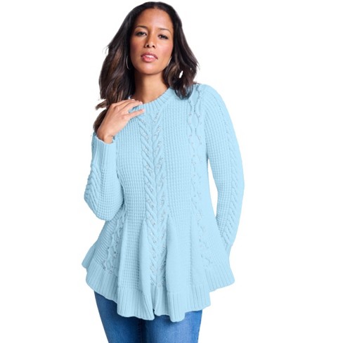 Roaman's Women's Plus Size Fit-and-flare Sweater - 4x, Ice Blue : Target