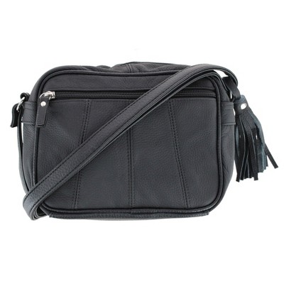 Cal-Wyn Women's Large Leather Crossbody with Zipper and Fringe Detail ...