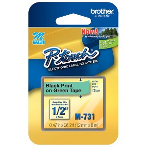 Brother P-touch M-731 Black on Metallic Green Non-Laminated Label Tape ...