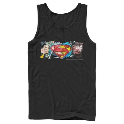 Men's Superman Comic Panel Shield Logo Tank Top - Black - 2x Large : Target
