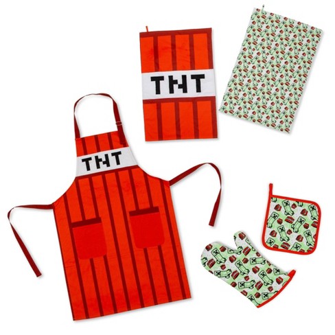 Ukonic Minecraft Red Tnt Kitchen Set | Apron, Oven Mitt, Dish Towels ...