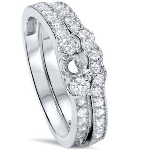 Pompeii3 1/2ct Three Stone Diamond Engagement Ring Setting 14k White ...