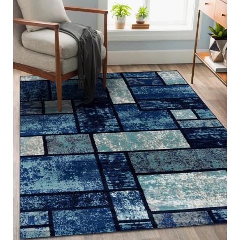 Luxe Weavers Geometric Squares Modern Colorblock Area Rug, Navy 9x12 ...