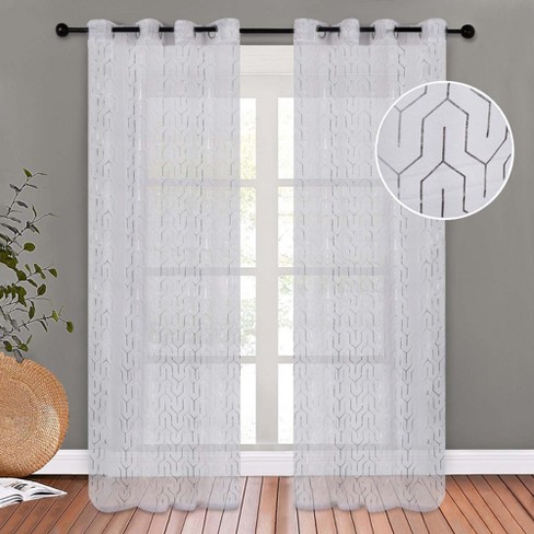 Contemporary Geometric Trellis Sheer Curtains, Set Of 2, 52" X 108 ...