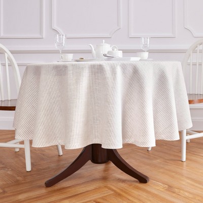 Solino Home Striped Linen Round Tablecloth Natural And White 60 Inches ...