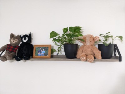 48" Solid Wood Ledge Wall Shelf With Rustic Metal Bracket Walnut ...