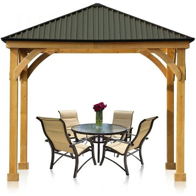 Aoodor Patio Solid Wooden Gazebo 10 X 10 Ft. Hardtop Roof For Garden ...