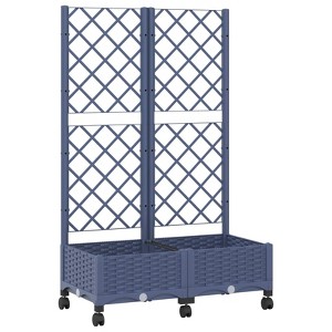 vidaXL Garden planter with trellis and wheels Blue Grey PP : Target