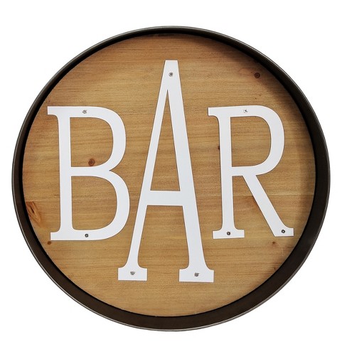 Vip Wood 19.75 In. Brown Bar Round Wall Decor : Target