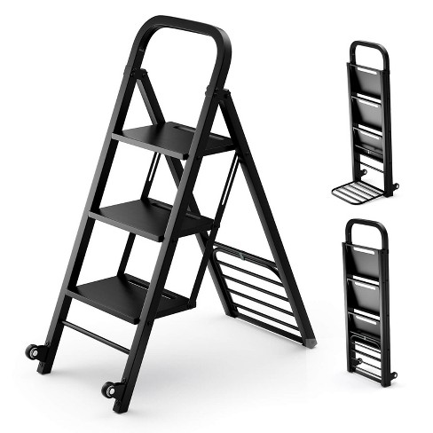 Costway 2-in-1 Ladder & Hand Truck Combo Collapsible 3-step Ladder With ...
