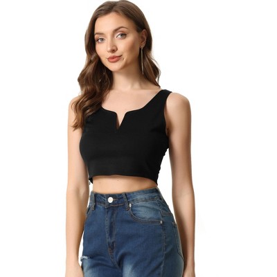 Allegra K Women's Lace Trim Party Faux Leather Pu Tank Top Black Large ...