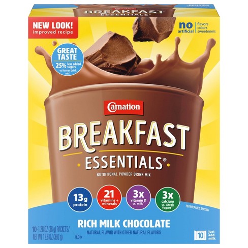 Carnation Breakfast Essentials Powder Drink Mix Packets Rich Milk ...