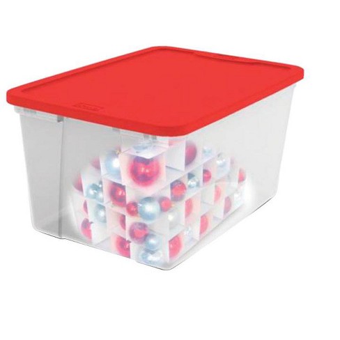 Homz 56 Qt Clear/red Storage Tote 12-3/16 In. H X 16 In. W X 23-1/2 In ...
