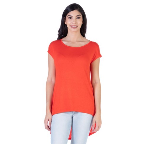 24seven Comfort Apparel Womens Scoop Neck High Low T Shirt Top-orange-m ...