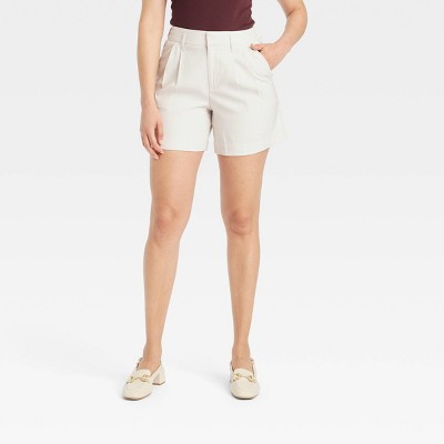 Women's High-rise Pleat Front Shorts - A New Day™ Cream 8 : Target