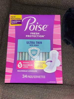 Poise Ultra Thin Incontinence Pads With Wings - Maximum Absorbency ...