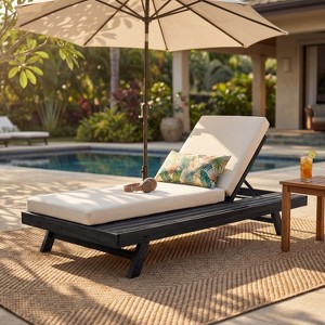 Black Acacia Wood Outdoor Chaise Lounge Set with 4" Thick Water ...