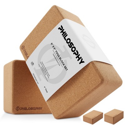 Philosophy Gym 2 Piece Yoga Block Set - Solid Cork Bricks - 9 x 6-inch ...