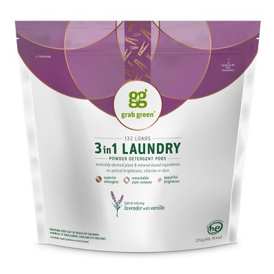 Grab Green 3 In 1 Laundry Detergent Pods, Jumbo Pouch (132 Pods ...