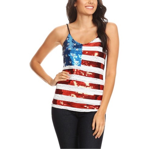 Anna-kaci Women's Patriotic American Sequin Camisole Top- Large ...