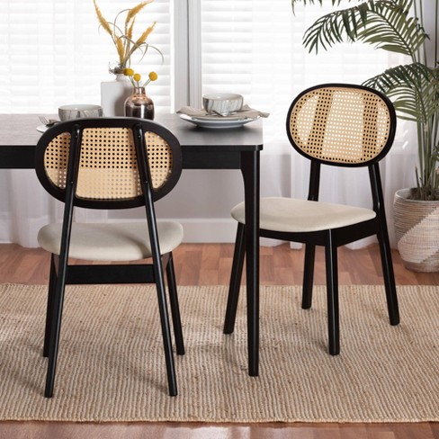 Baxton Studio 2pc Darrion Fabric And Wood Dining Chairs Cream/black ...