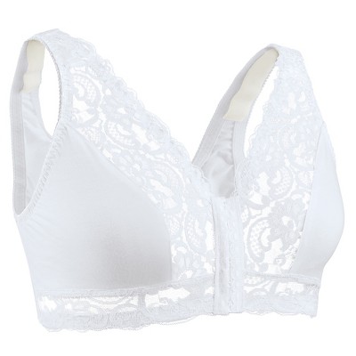 Collections Etc Lace Trim Front Hook Closure Polyester Bra 2xl White ...