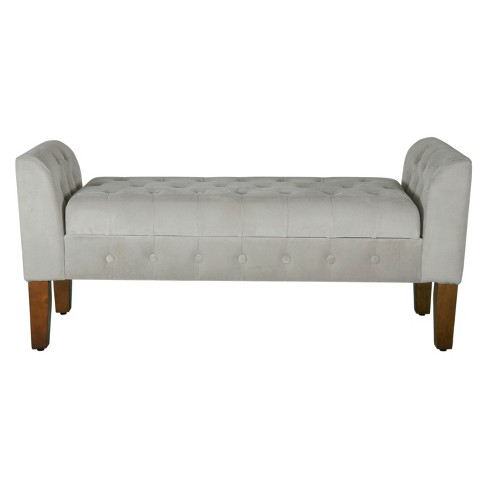 Velvet Tufted Storage Settee Bench Gray - Homepop: Bedroom Seating With ...