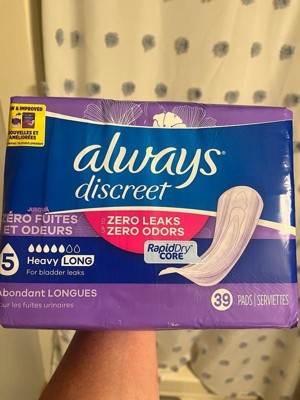 Always Discreet Incontinence Pads - 5 Drop Extra Heavy Long Pads ...