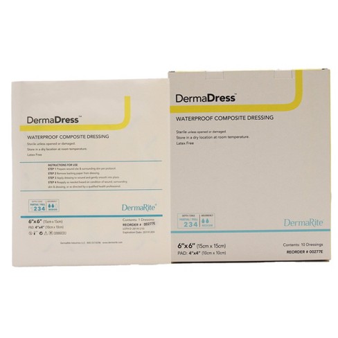 Dermadress Waterproof Sterile Dressing, 6 In X 6 In, 1 Count, 10 Packs ...