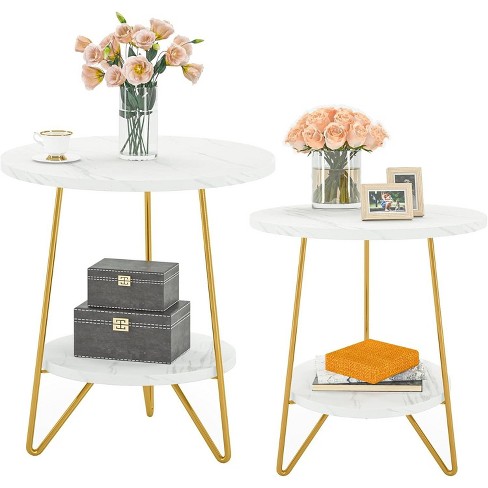 Tribesigns 2pcs 2-tier Round Accent Table, Modern Small Sofa Accent ...