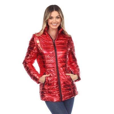 Women's Metallic Puffer Coat Red X-large - White Mark : Target