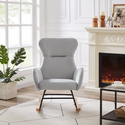 Costway Rocking Chair With Ottoman Upholstered Fabric Glider Rocker ...