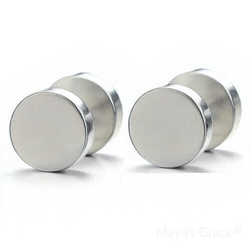 Maya's Grace Round Barbell Dumbbell Flat Back Disc Stud Earrings Unisex ...