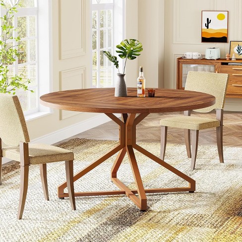 Tribesigns 47-inch Wood Round Dining Table With Metal Pedestal Base ...