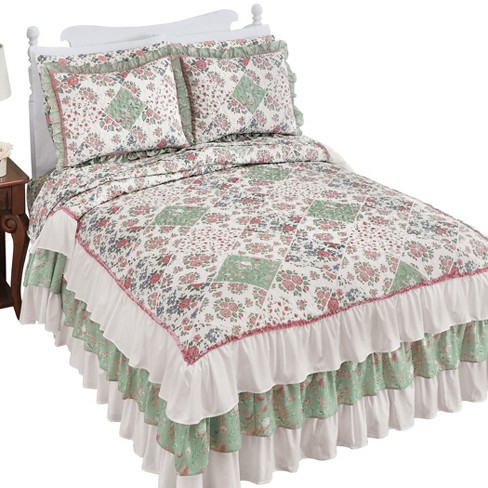 Collections Etc Delightful Garden Floral Patchwork Ruffled Bedspread ...