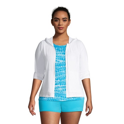 Lands' End Women's Plus Size Hooded Full Zip Long Sleeve Rash Guard Upf ...