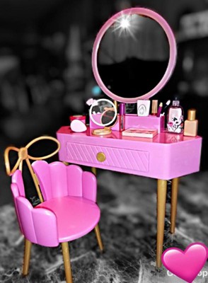 Our Generation Fabulous Fun Pink Vanity Table & Chair Dollhouse ...