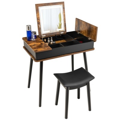 Costway Vanity Table Set W/ Flip Top Mirror Lights Usb Port Cushioned ...
