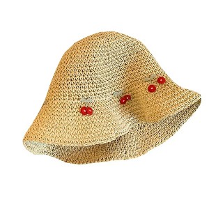 Anna-Kaci Women's Straw Bucket Hat with Cherry Embroidery Lightweight ...