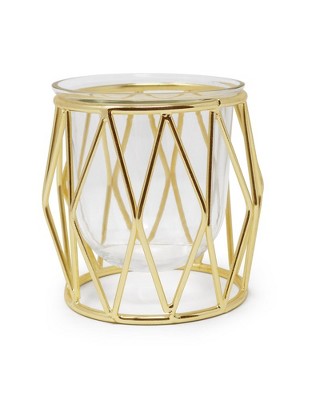 Classic Touch Gold Brass Hurricane Candle Holder With Diamond Shaped ...