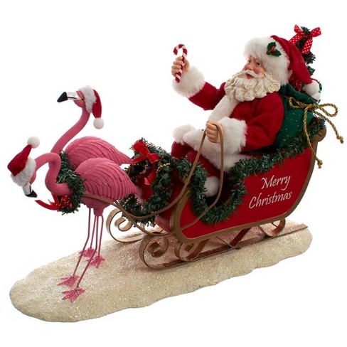 Kurt Adler 10 Inch Fabriche Flamingos Pulling Santa Sleigh : Target