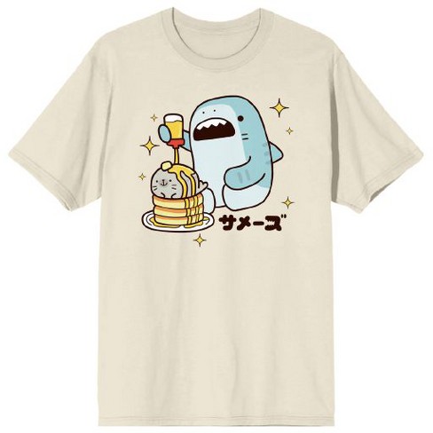 Samezu Shark Tiger Eating Pancakes Men's Natural Graphic Tee-xl : Target