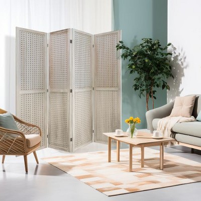 Natural Wood 5.6-foot 4-panel Partition With Detachable Pinboard ...