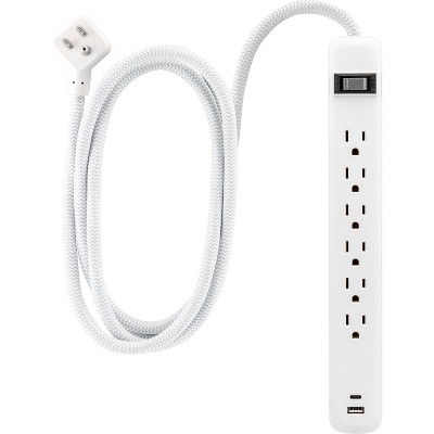 Ge 6-outlet Power Strip 1 Usb-a 1 Usb-c 15w Shared 6' Braided Cord ...