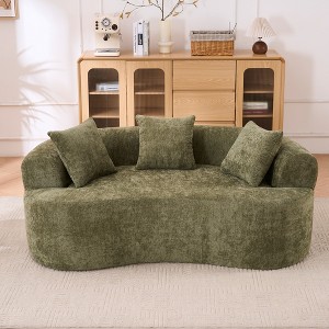 TIRAMISUBEST Crescent-Shaped 3-Seater Sofa with 3 Pillows, Low-Back ...