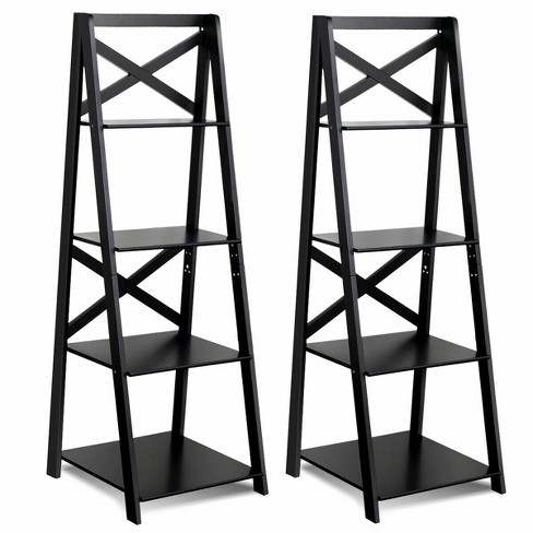 2 Pcs 4-tier Ladder Shelf Bookshelf Bookcase Storage Display Leaning ...