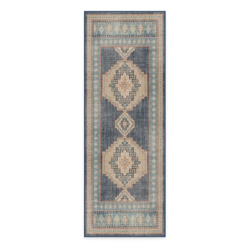 Ruggable Rayne Washable Bohemian Runner Rug - Soft Navy 2'6"x7'. : Target